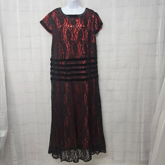 Ashro | Dresses | Ashro Black Red Floral Lace Maxi Dress Romantic ...